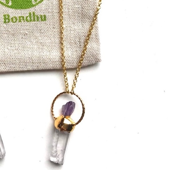 Bondhu | Jewelry | Mystical Dainty Chunk Amethyst With Clear Quartz ...